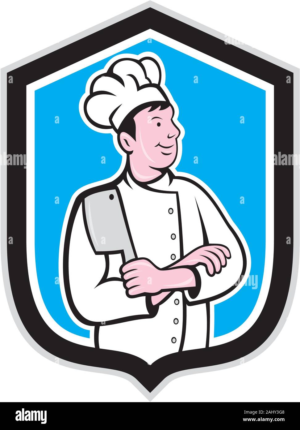 Illustration of a chef cook holding knife arms crossed facing side set ...