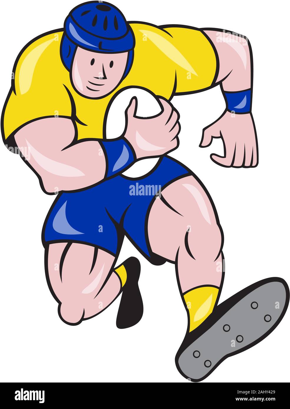 Illustration of a rugby player running with the ball charging viewed ...