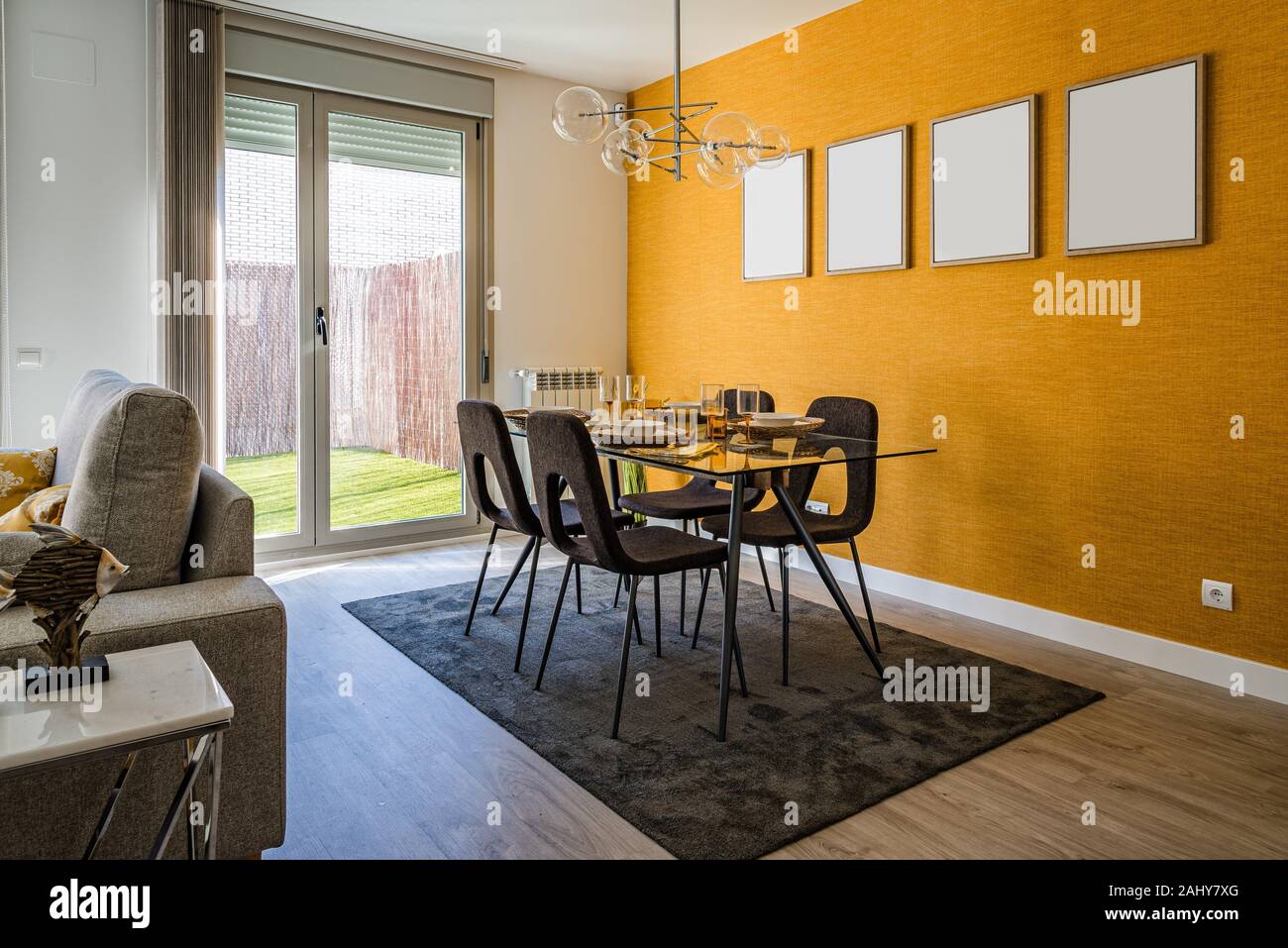 Yellow And White Dining Room