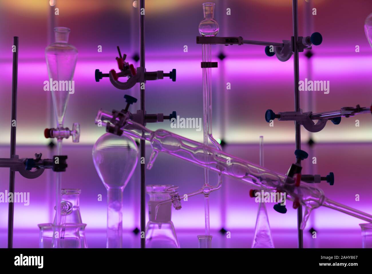 Glass instruments in the laboratory of chemical synthesis Stock Photo ...