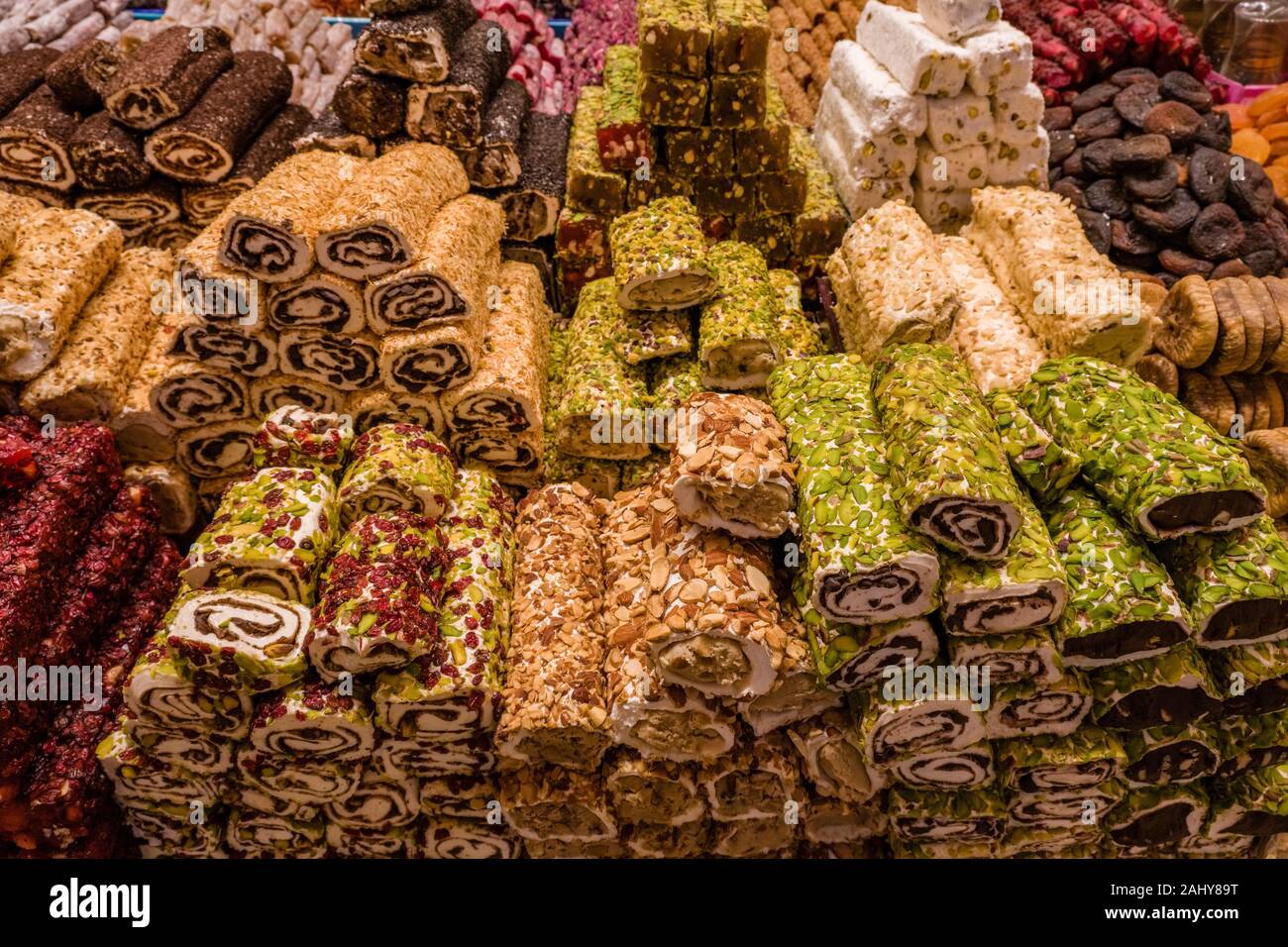Big variety of Turkish Delight, Lokum, are offered for sale inside the ...
