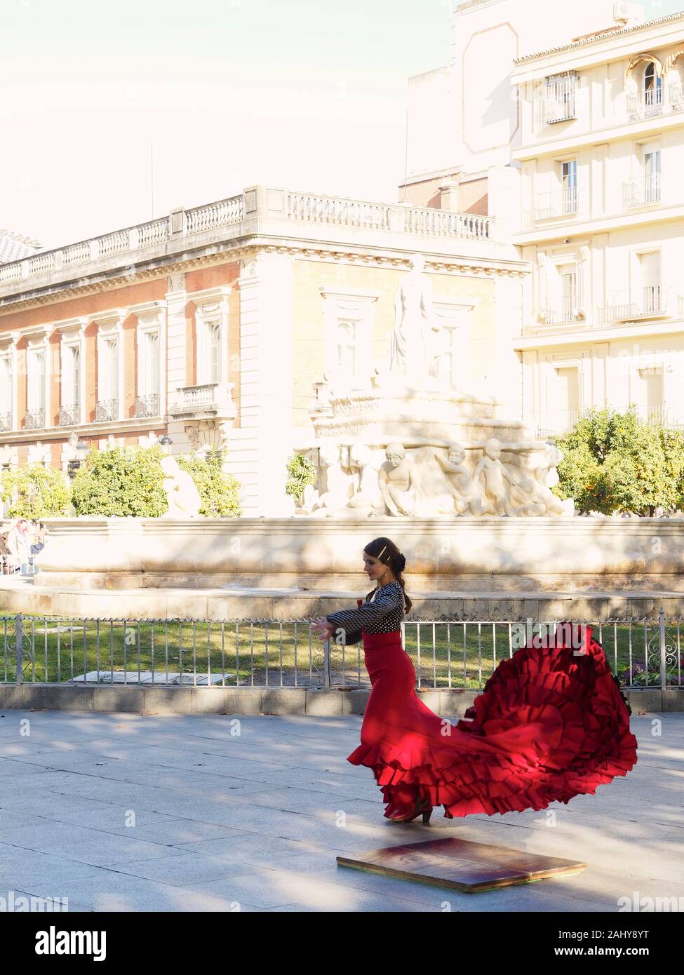 Street performer doing traditional Flamenco dancing in the historic ...