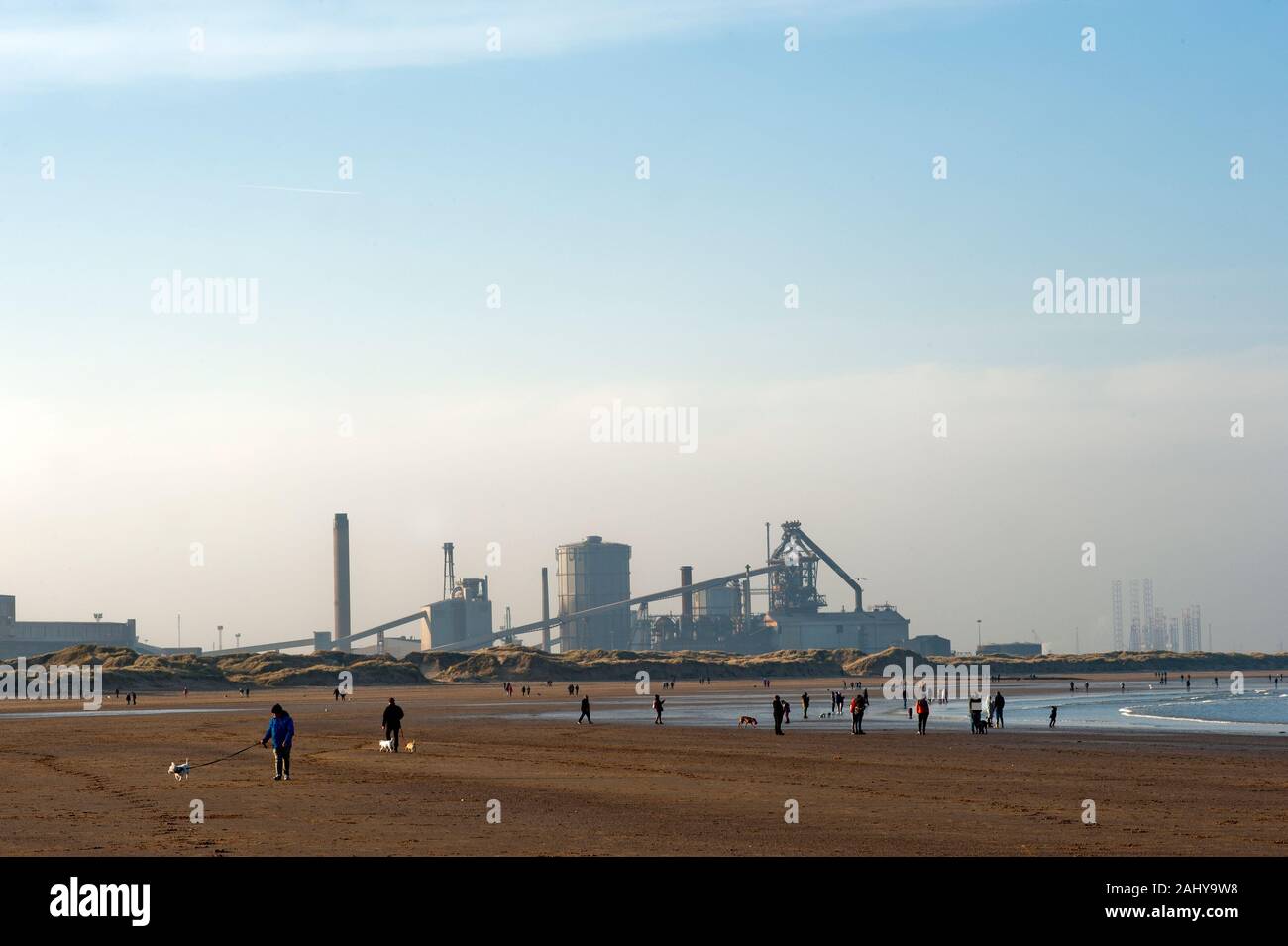 Redundant Redcar steel works, Coatham beach and off-shore wind farm ...
