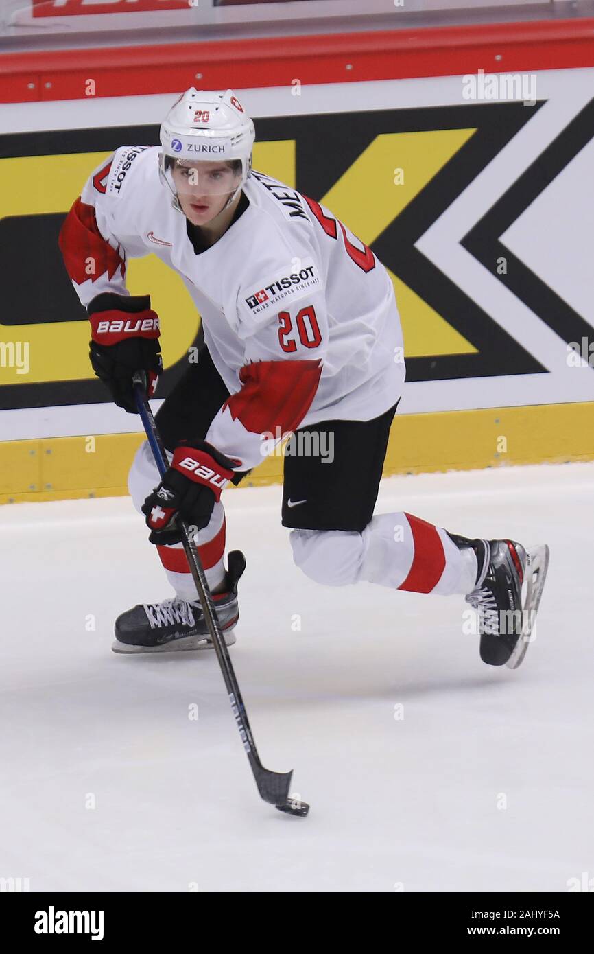 Julian Mettler (SUI) in action during the 2020 IIHF World Junior Ice Hockey Championships Group ...