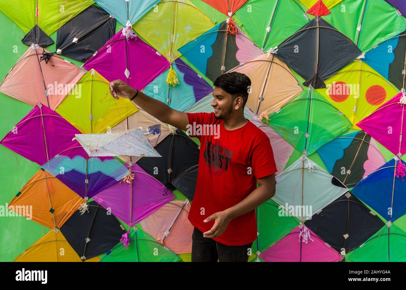 Young man with Patang(kite) for Makar Sankranti festival of India ...