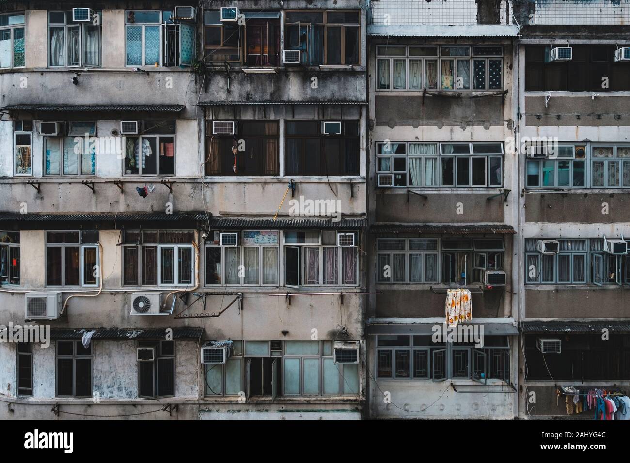 old building facade, run down house exterior, HongKong Stock Photo - Alamy