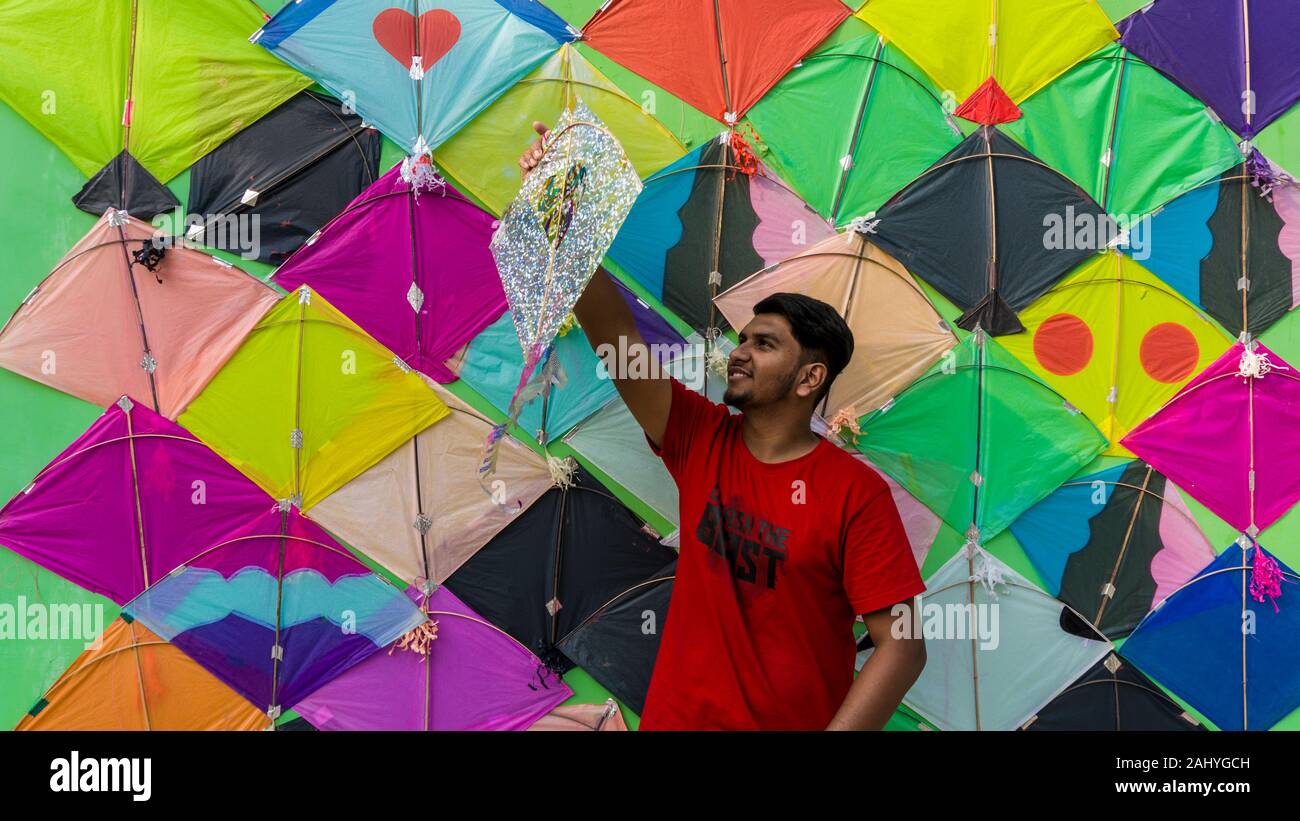 Young man with Patang(kite) for Makar Sankranti festival of India ...