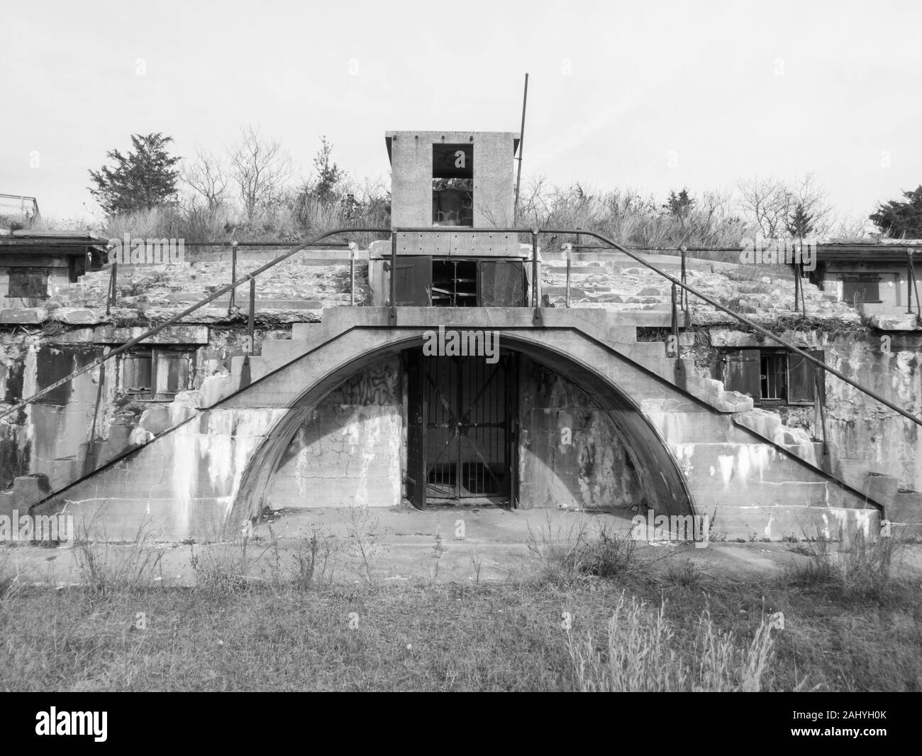Abandoned Fort Hancock coastal Army miliatary artillery base at Sandy ...