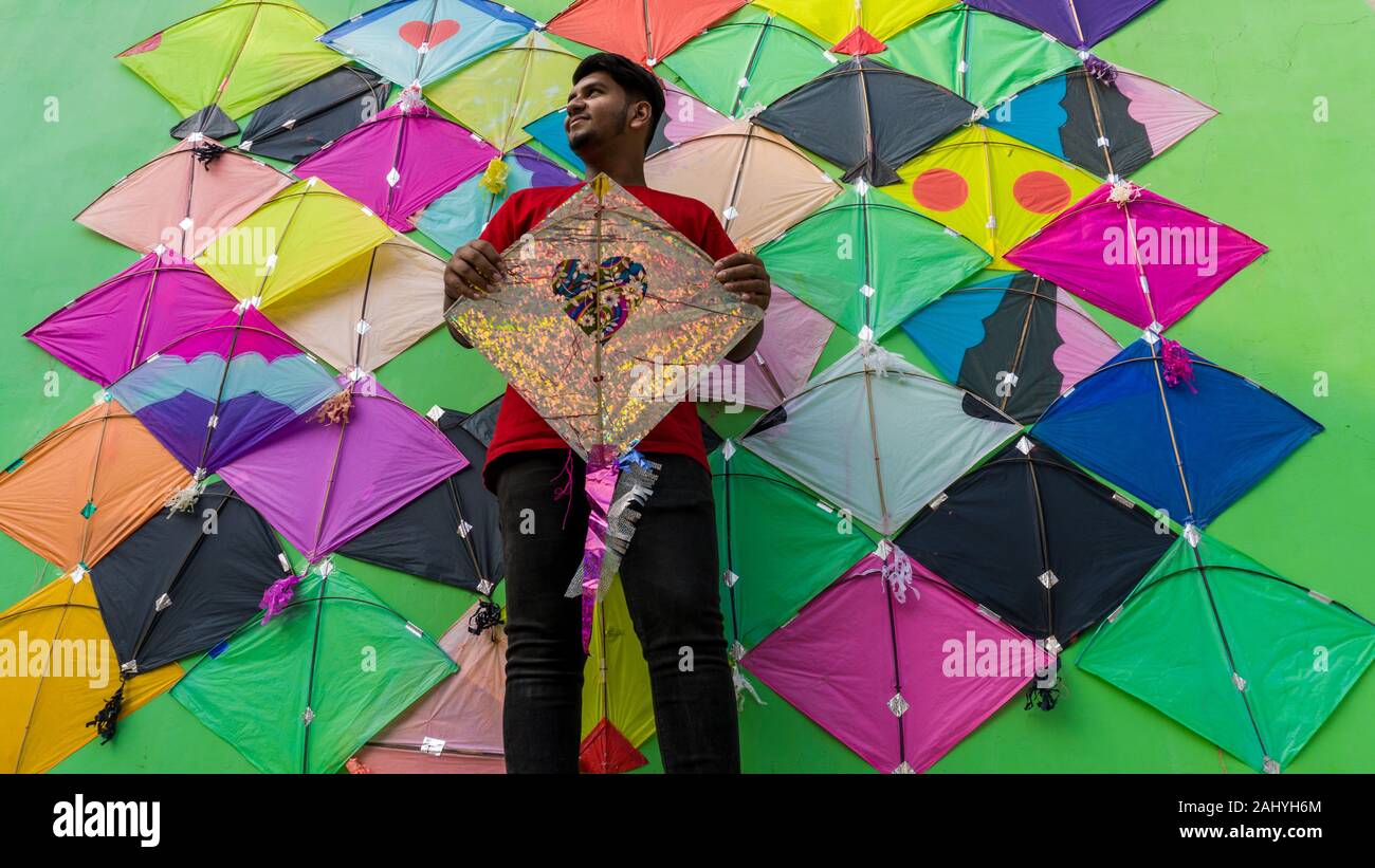 Young man with Patang(kite) for Makar Sankranti festival of India ...