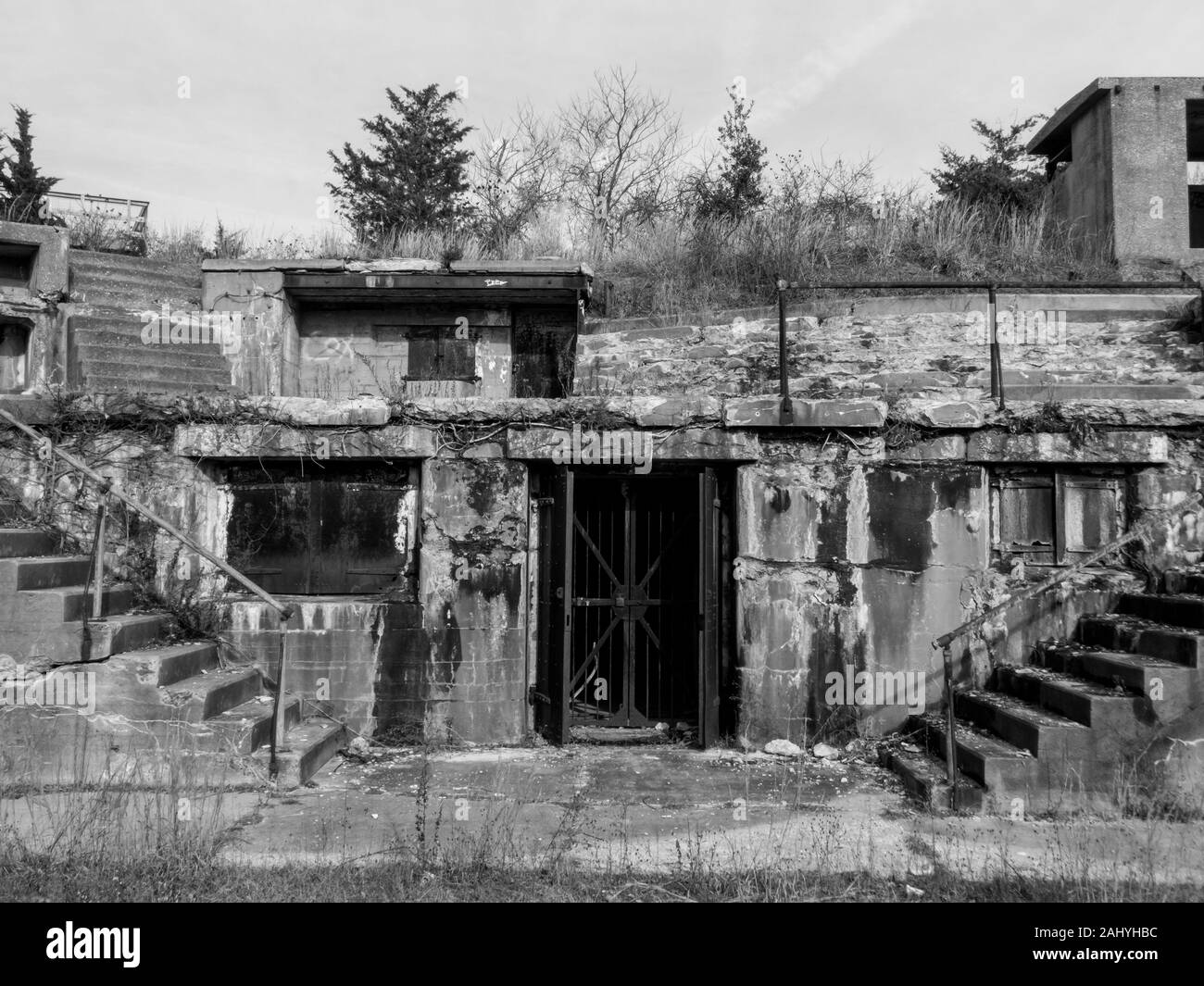 Abandoned Fort Hancock coastal Army miliatary artillery base at Sandy ...