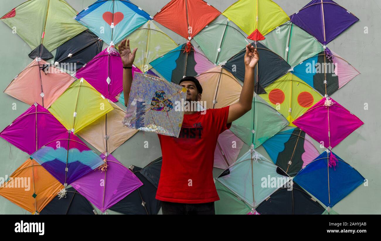 Young man with Patang(kite) for Makar Sankranti festival of India ...