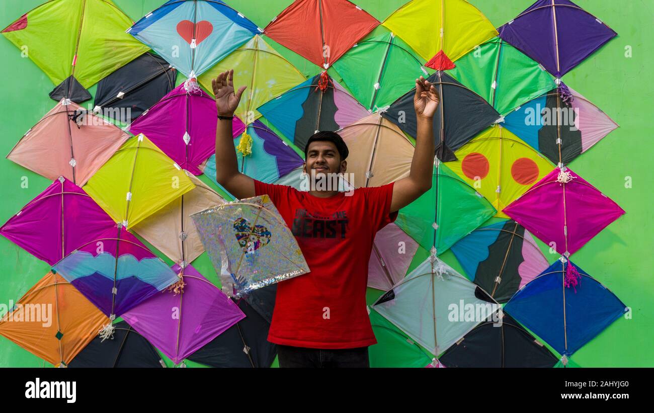 Young man with Patang(kite) for Makar Sankranti festival of India ...