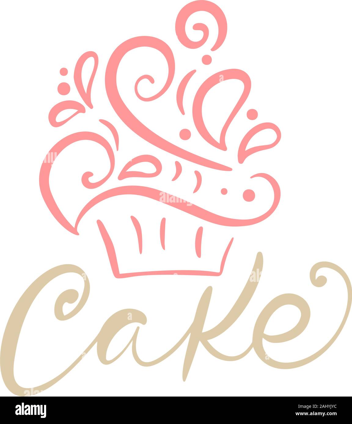 Cake vector calligraphic text with logo. Sweet cupcake with cream ...