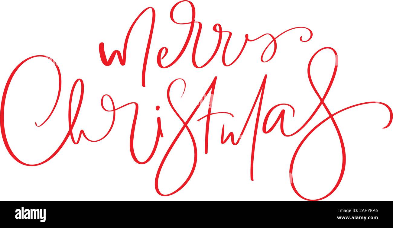 Merry Christmas red vector Calligraphic Lettering text for design ...