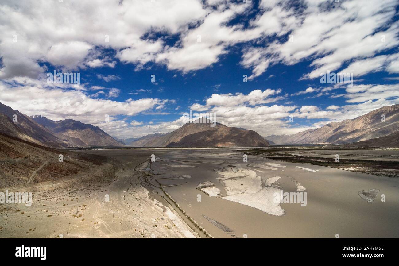Shyok river flowing through Nubra Valley, Ladakh, India, Asia Stock ...
