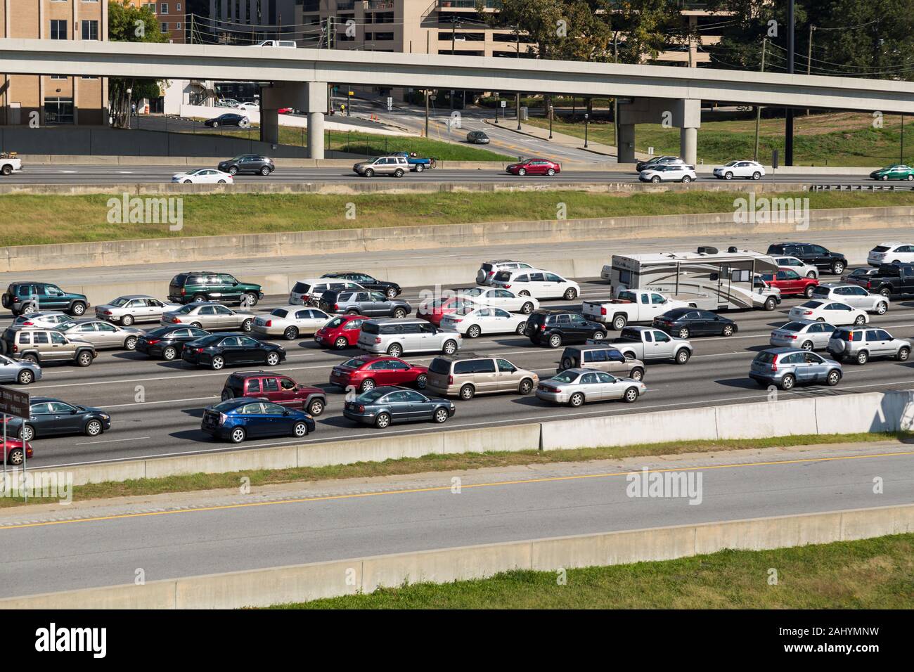 Traffic on interstate 75 and 85, midtown, Atlanta, Georgia, USA Stock ...