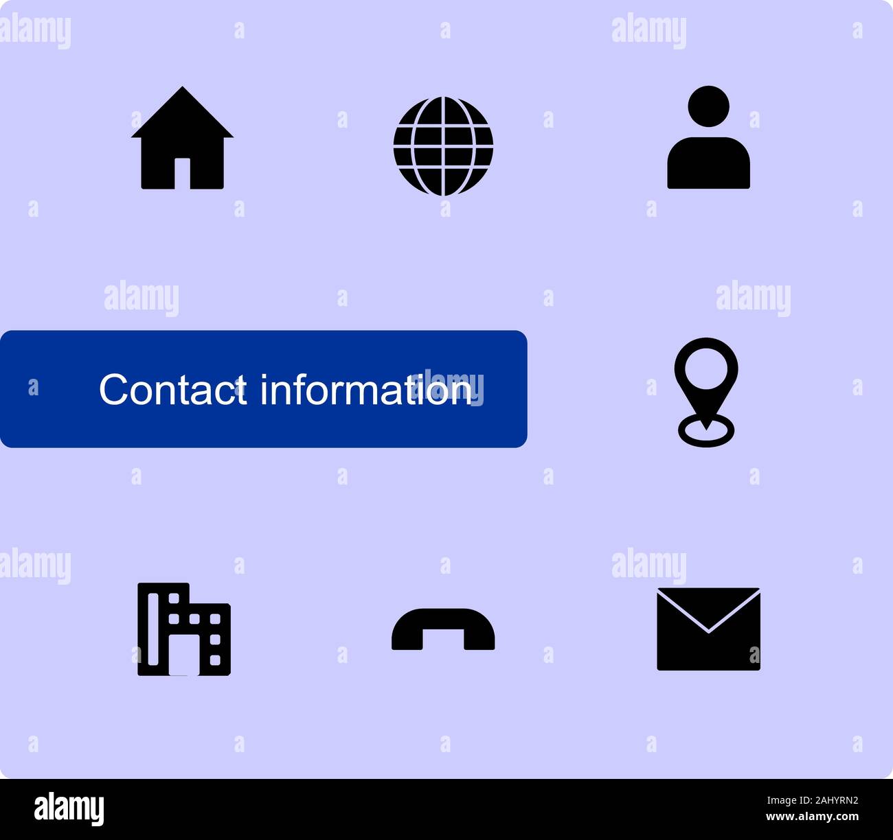 Contact information icons set. Contact us icon. Home, house, web ...
