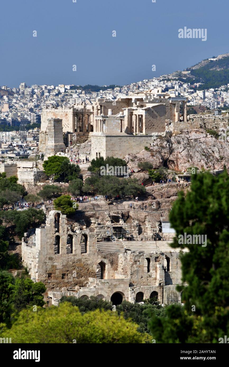 Greece. Athens. The Acropolis viewed from the Philopappou Hill Stock ...
