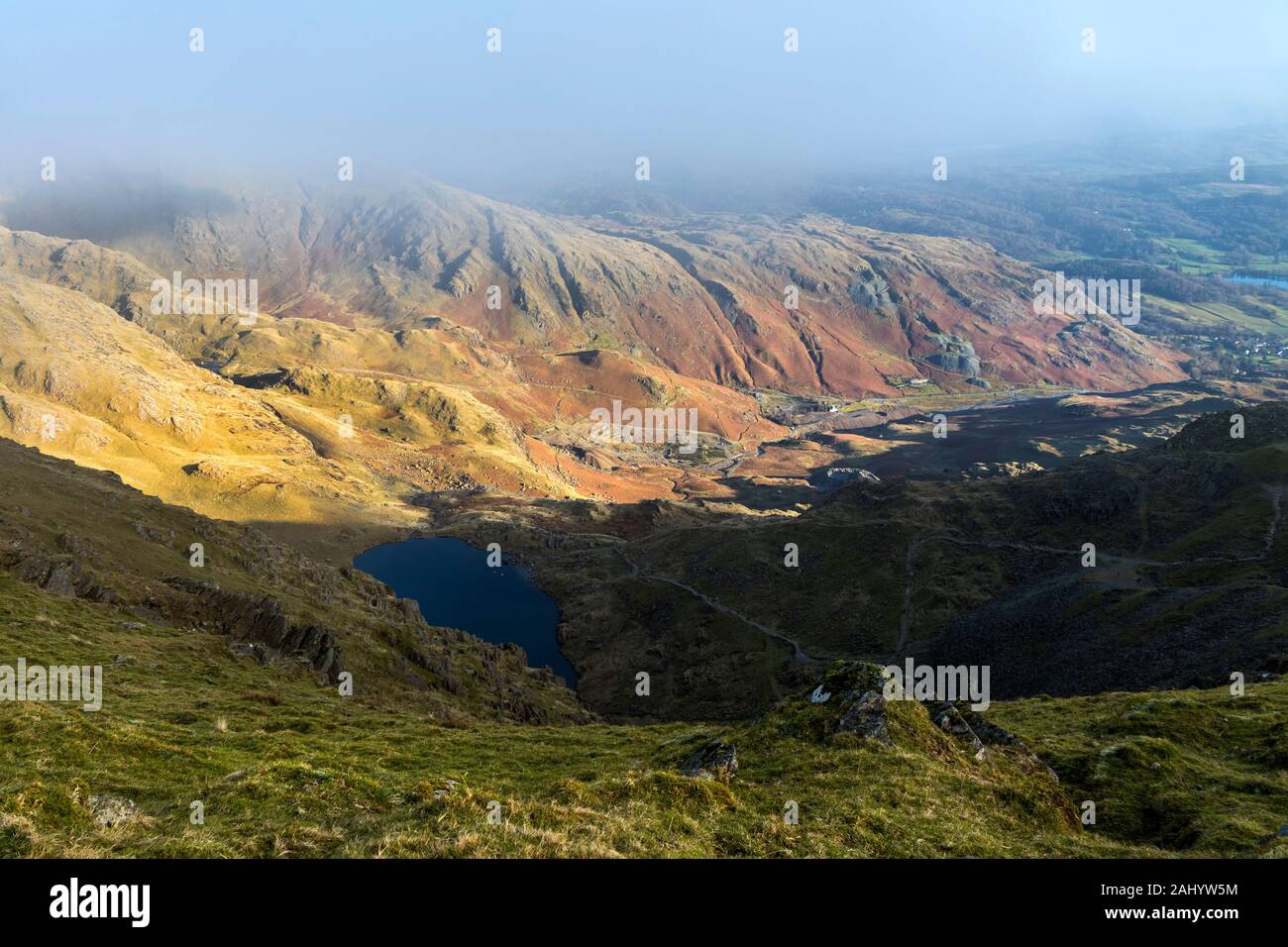 Low Water and the Coniston Copper Mines Valley Viewed from Coniston Old ...