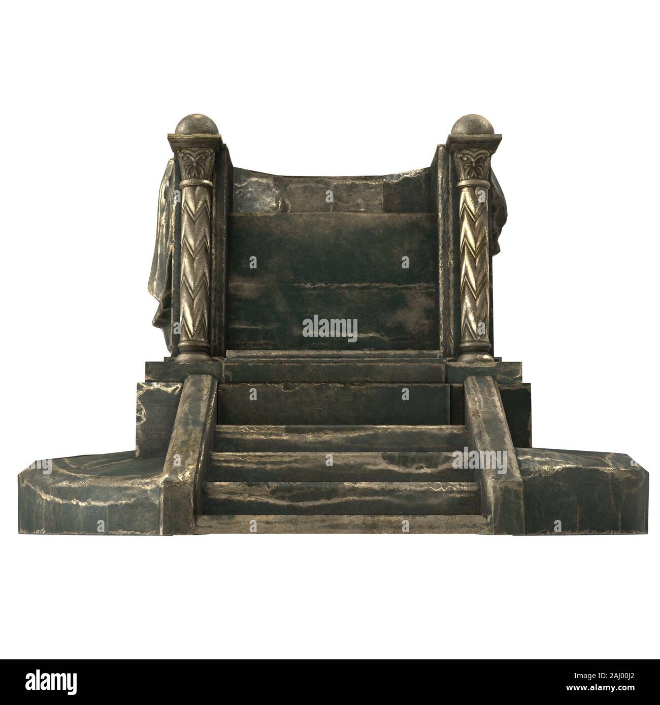 metal antique throne with columns, on an isolated white background. 3d ...