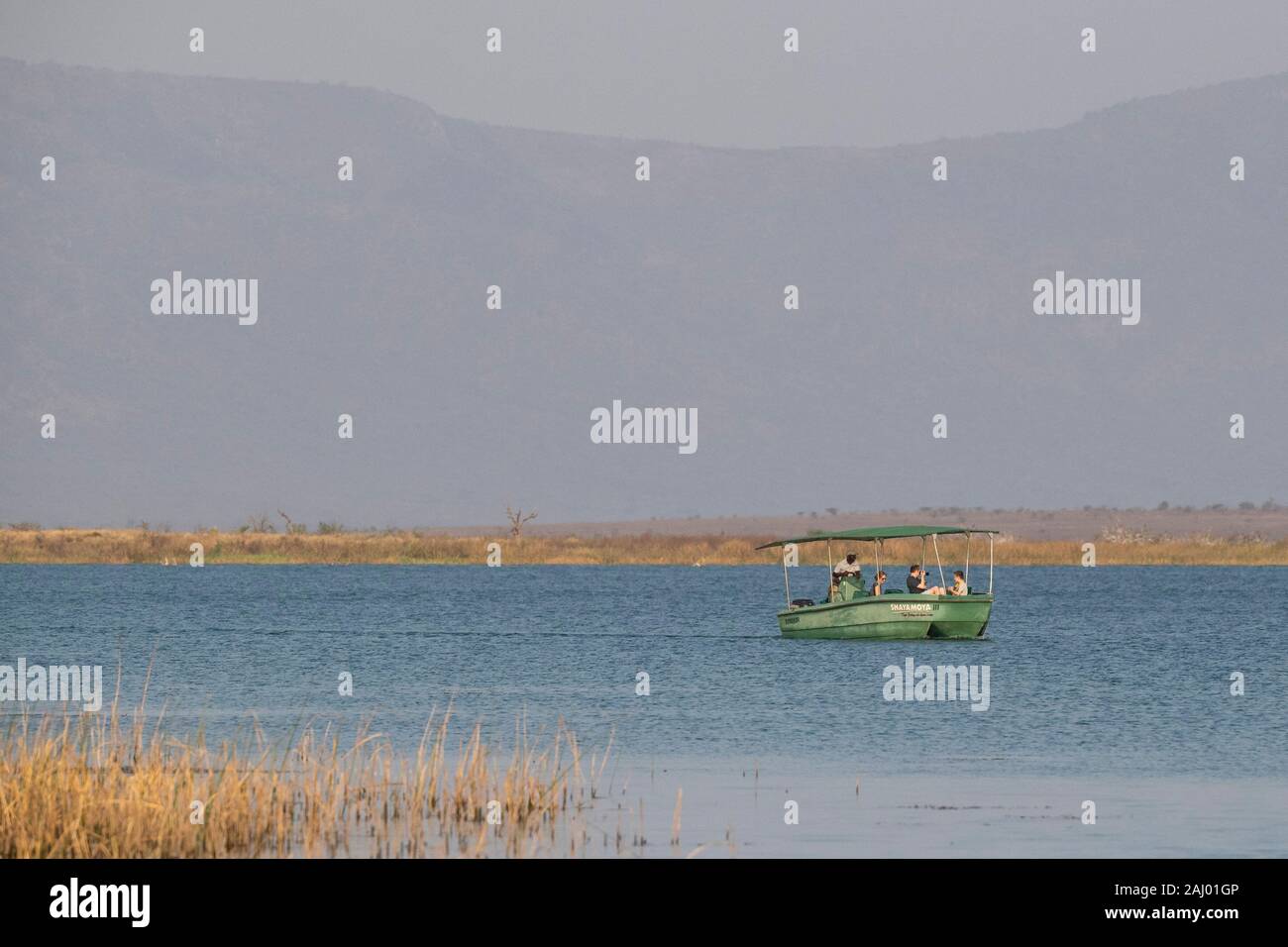 Tourist boat on Pongolapoort Dam, Lake Jozini, Pongola Nature Reserve ...