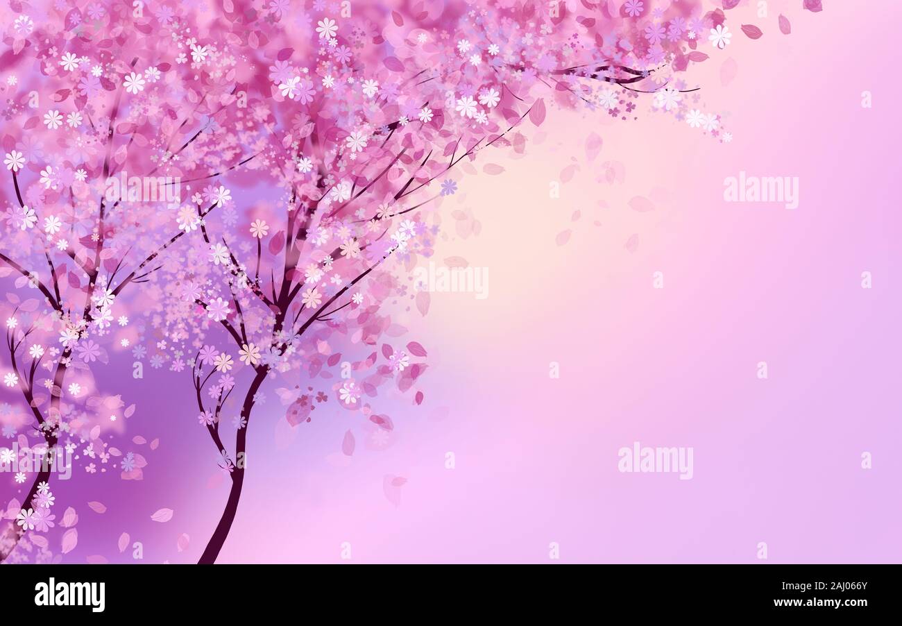 Beautiful spring trees with flowers. Illustration Stock Photo - Alamy