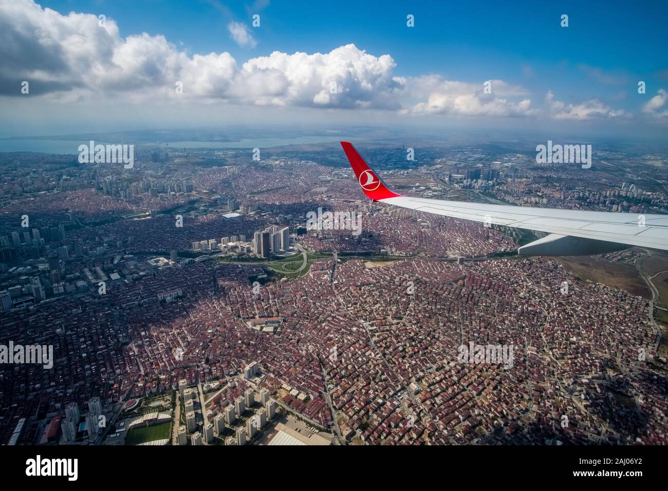 Aerial view on parts of the huge town a high density of buildings and ...