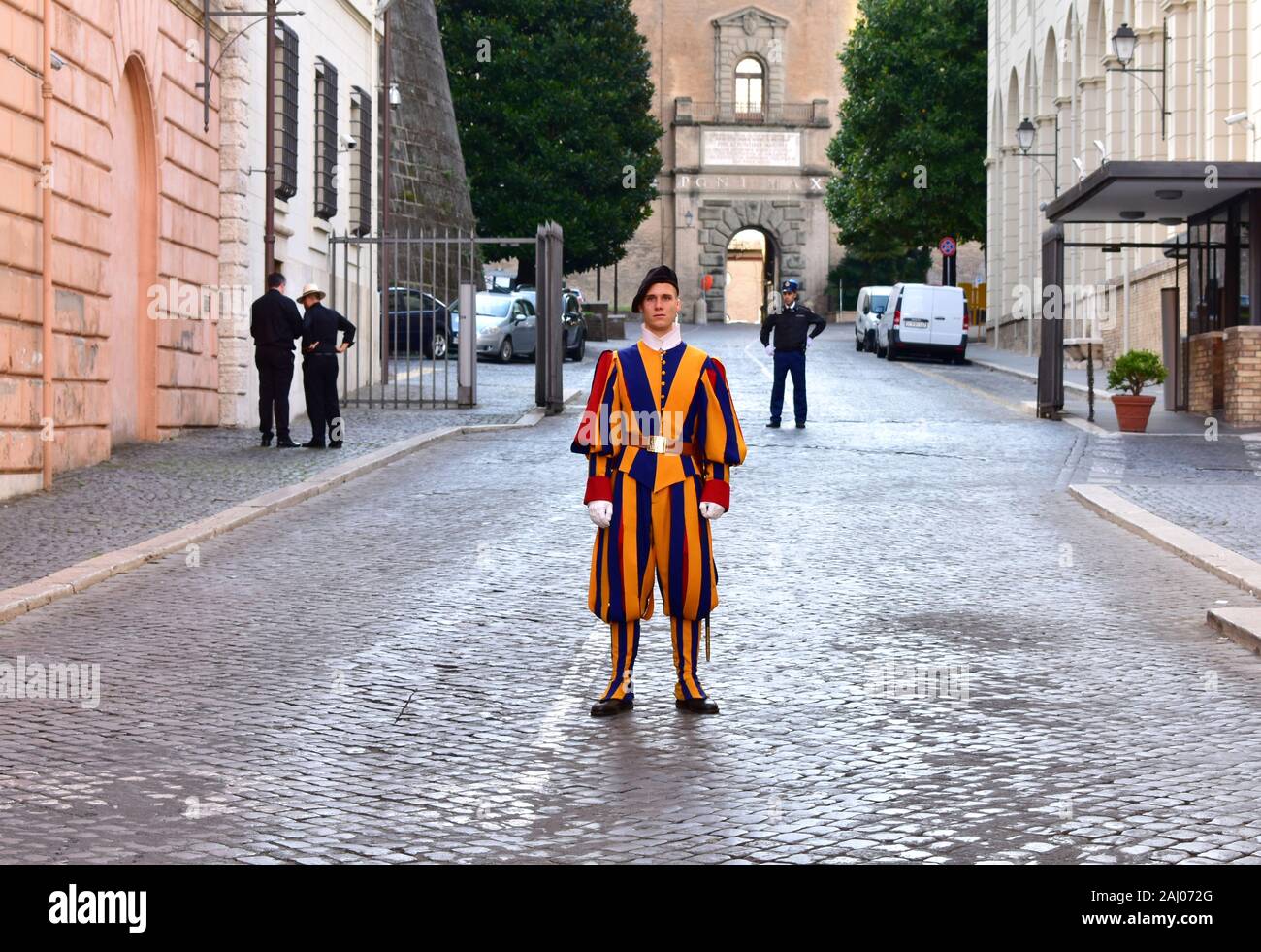 Pontifical Swiss Guard In His Traditional Uniform High Resolution Stock ...