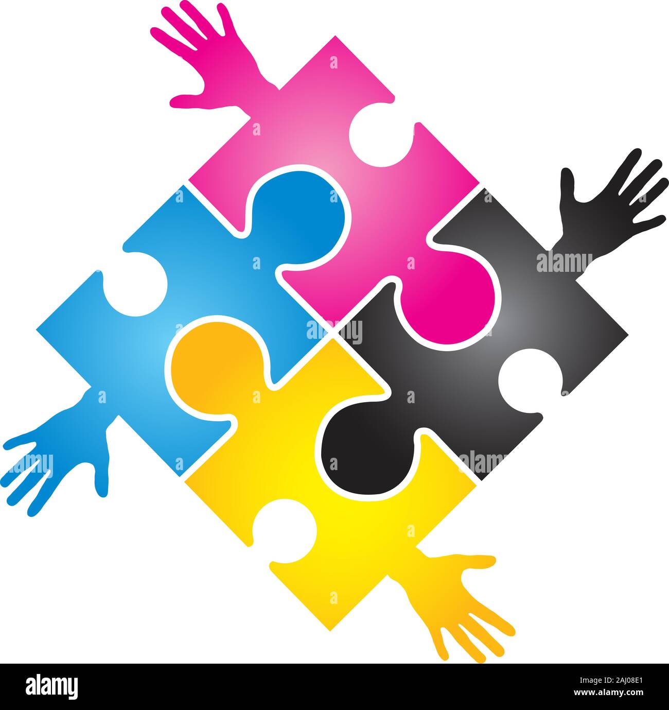 CMYK puzzle hand Stock Photo - Alamy
