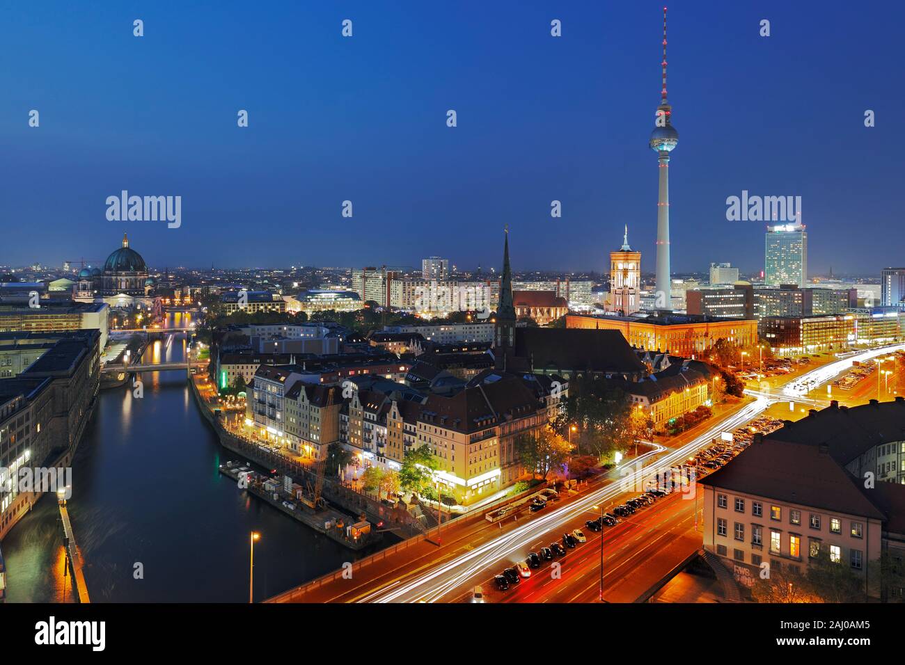 Berlin Mitte with TV Tower and Berlin Cathedral at the river Spree ...
