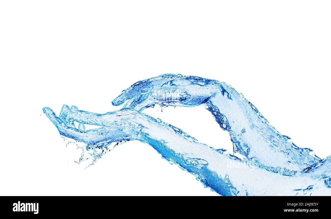 Two hands made of water touching on white Stock Photo - Alamy