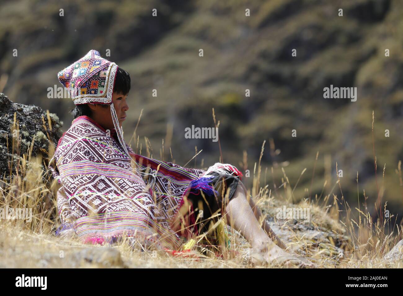 Boy in the Andes mountains, Peru Stock Photo - Alamy