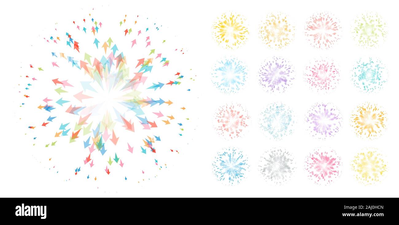 Collection of abstract fireworks, arrows in different directions ...