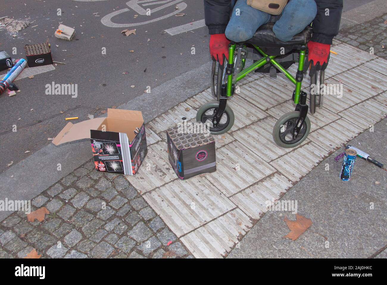 Man in a wheelchair who lost his feet in an explosion 2 years ago Stock ...