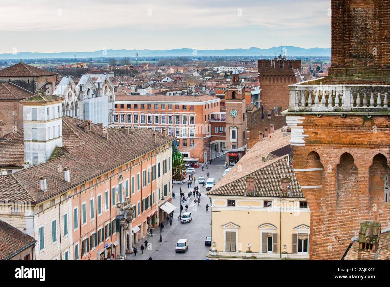 Ferrara, Italy December 24th, 2019 - A view from the top of the Estense ...