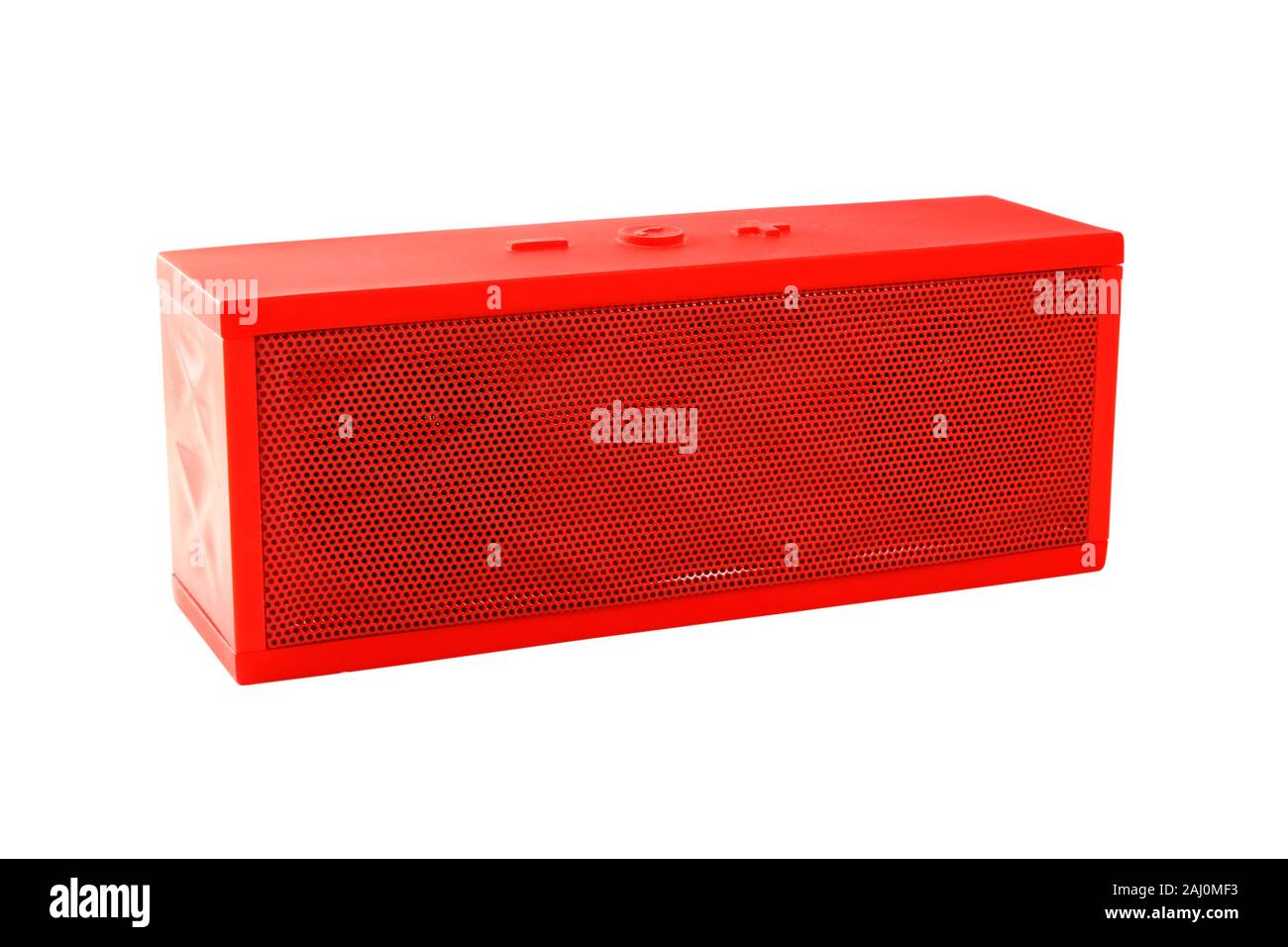 Portable red audio speaker isolated on white background Stock Photo - Alamy