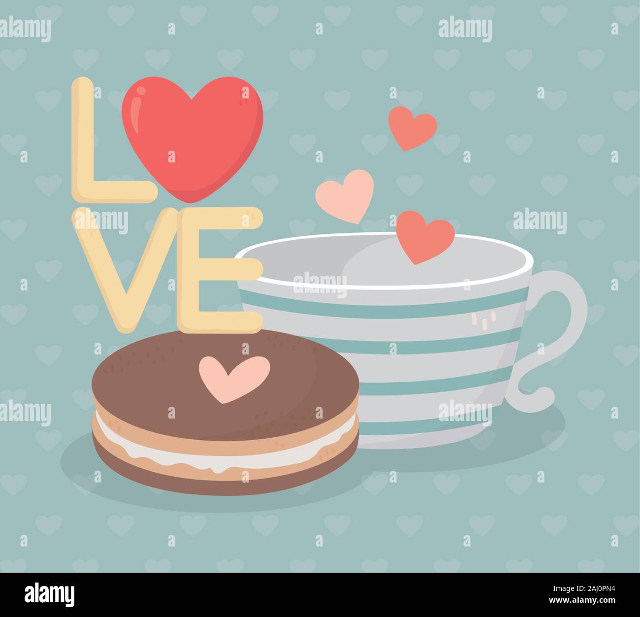 happy valentines day coffee cup and cookie heart love lettering vector ...