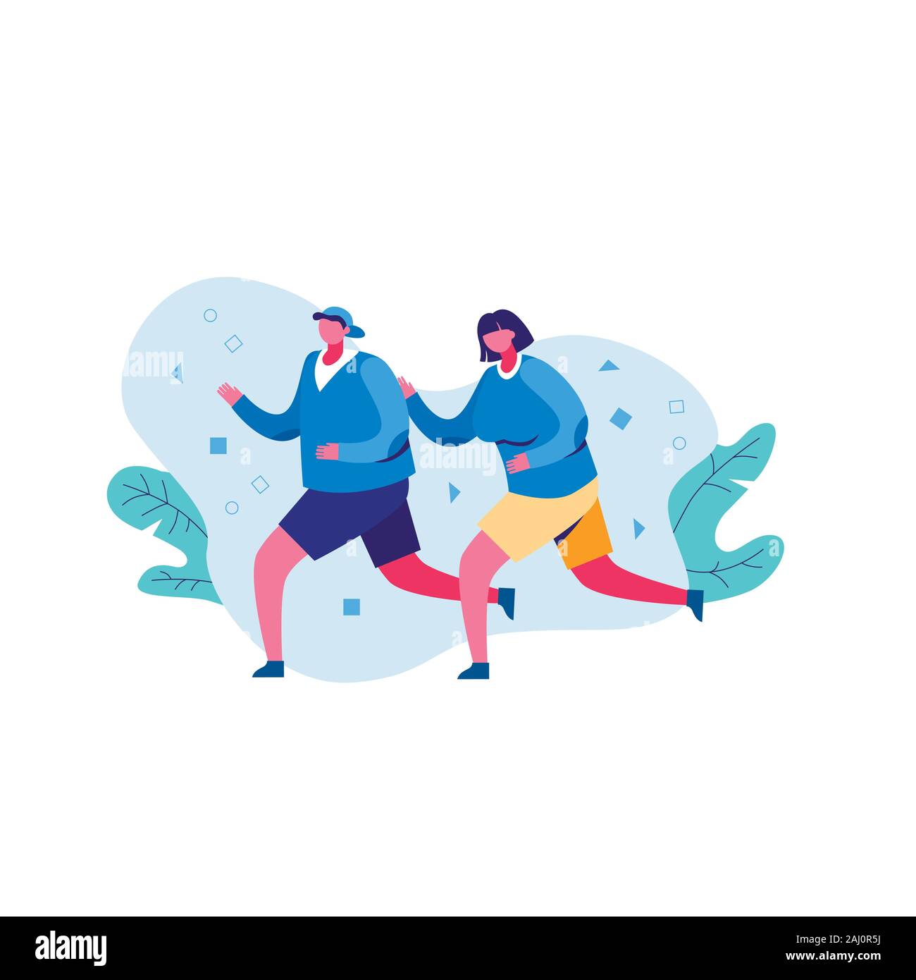 Cartoon female and male enjoying cardio activity running outdoor vector ...