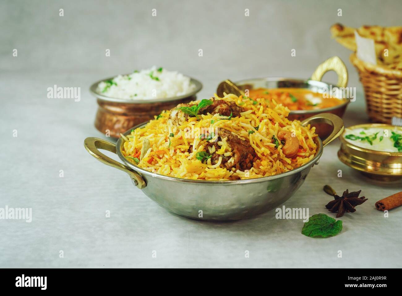 Indian meal / Restaurant menu concept - Mutton biryani, butter chicken ...