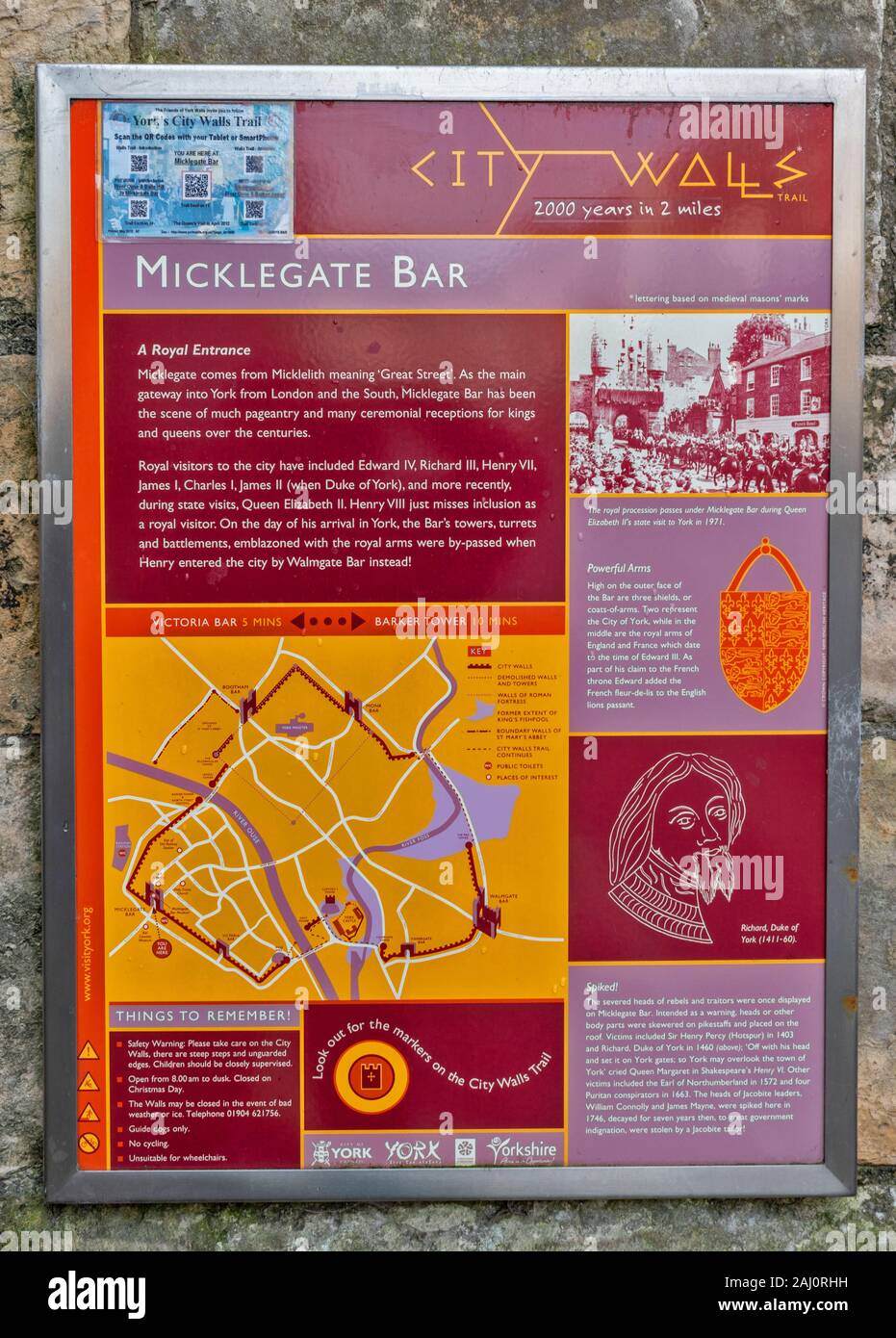 YORK ENGLAND INFORMATION SIGN FOR THE MICKLEGATE BAR Stock Photo - Alamy
