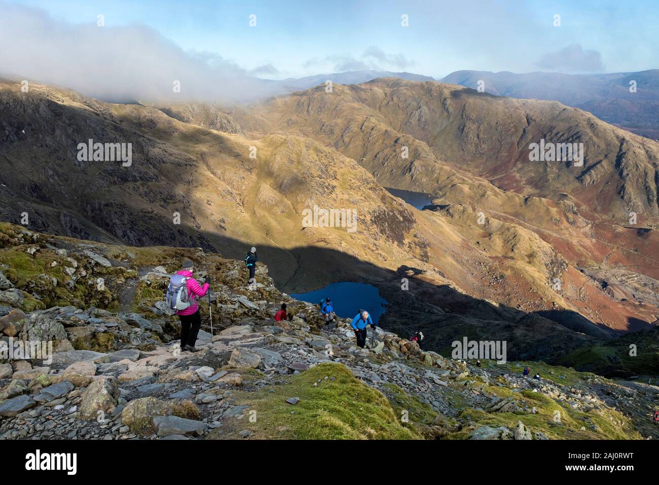Walkers on the Path to Coniston Old Man From the Coppermines Valley ...