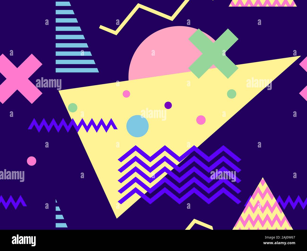 Geometric seamless pattern in 80s memphis style. Trend colors. Vector ...