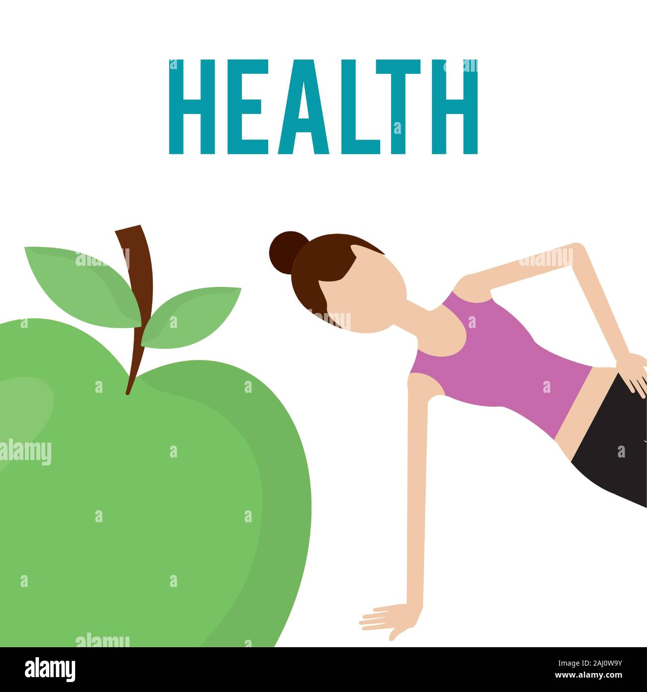 woman and fresh green apple nutrition health food vector illustration ...