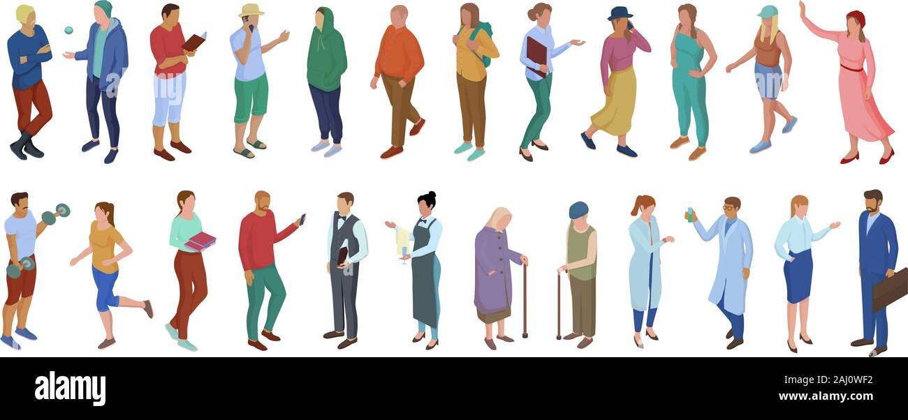 Collection of different cartoon character people isolated on white ...