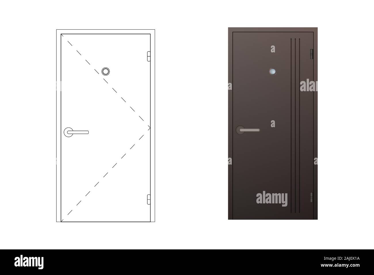 Steel outdoor door. Vector illustration. A schematic blueprint Stock ...