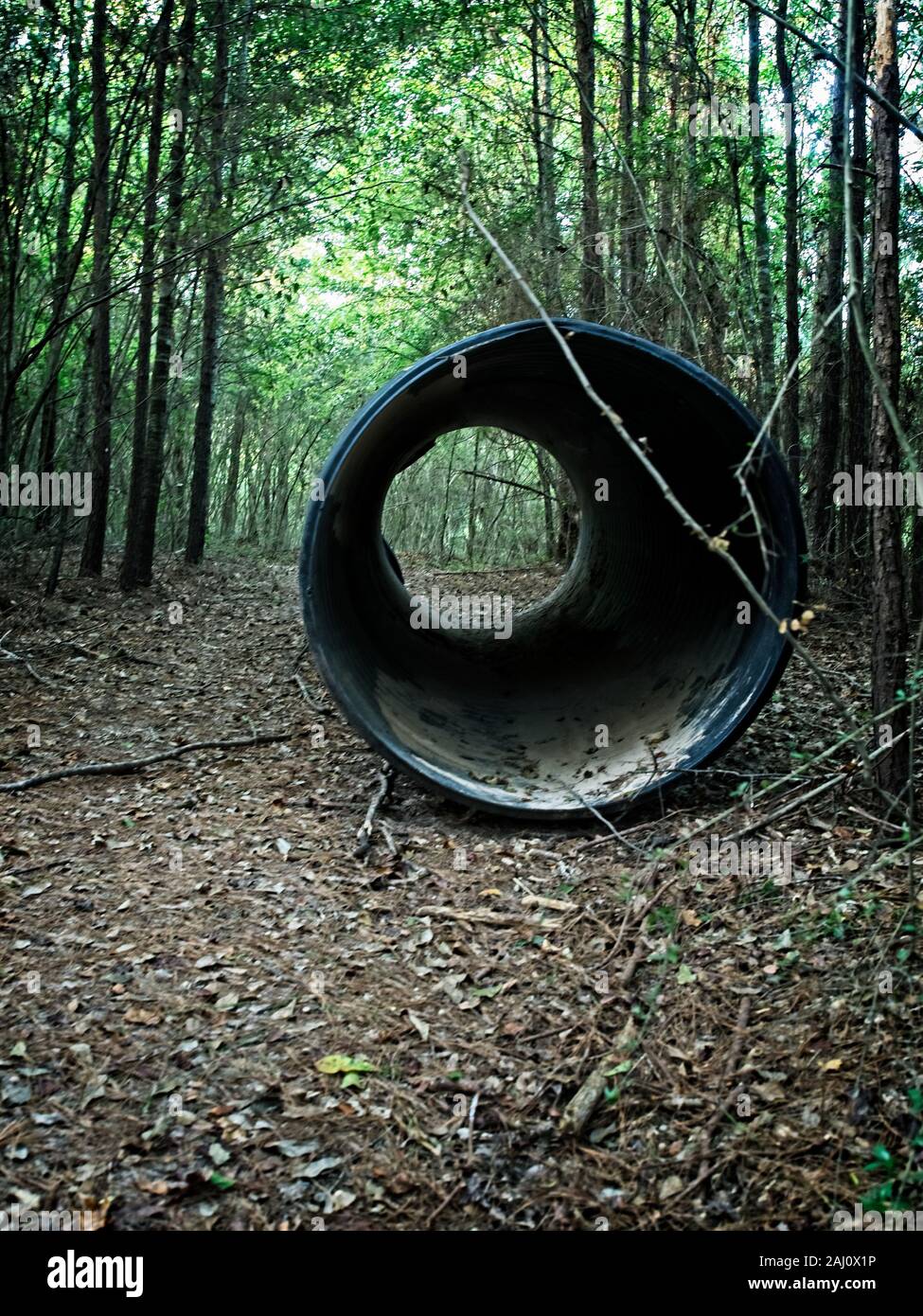Spring TX USA - 10/10/2019 - Pipe on a Trail in the Woods Stock Photo ...