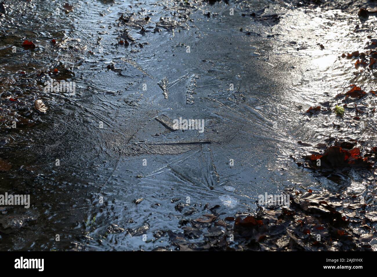 Frozen puddle at sub-zero temperatures in winter Stock Photo - Alamy