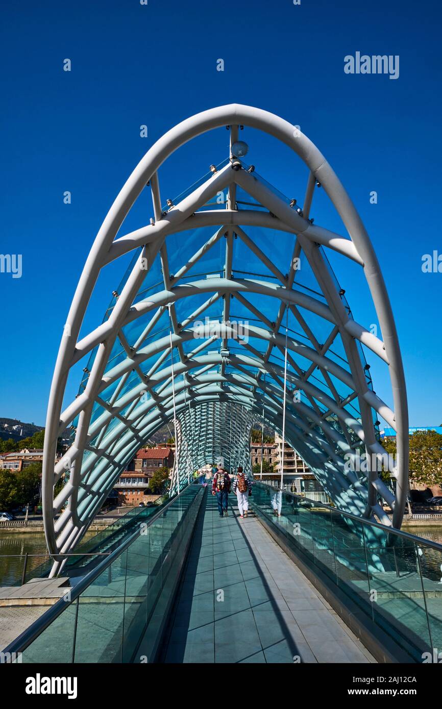 Georgia, Caucasus, Tbilisi, old city, Mtkvari river, Peace Bridge ...