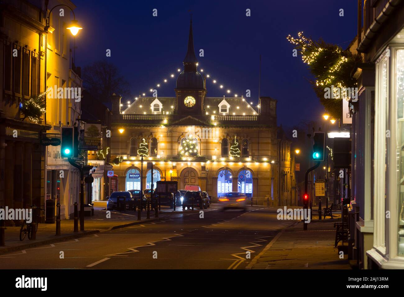 Watling Street and Old Town Hall at Christmas, Towcester ...