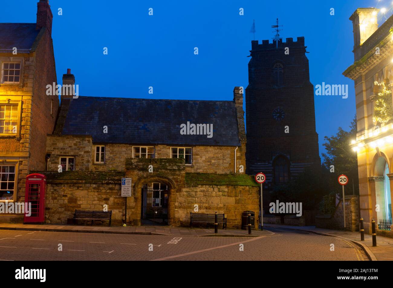 A view with St. Lawrence's Church at dawn, Towcester, Northamptonshire ...
